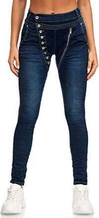 Elara Jeans Femmes pantalon baggy boutons Chunkyrayan MEL0305 Dunkelblau-48