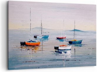 Arttor Wandbilder Dekoration Wohnzimmer Nautisch Segelboote Strand Bilder auf Leinwand 120x80cm Leinwandbild Schlafzimmer Küche Deko Wand Kunstdruck Art Groß