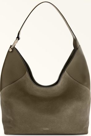 Furla Lara Schultertasche L Toni Sage Grün Wildleder + Genarbtes Kalbsleder Damen