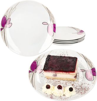 MamboCat Viola 6er Set Kuchenteller I Porzellan-Frühstücksteller mit Blumen-Dekor für 6 Personen I kleine Teller für Salat, Dessert, Fingerfood & Co