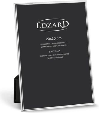 Edzard Bilderrahmen Genua für Foto 20 x 30 cm (ca. DIN A4), edel versilbert, anlaufgeschützt, mit Samtrücken, inkl. 2 Aufhängern, Fotorahmen zum Stellen und 