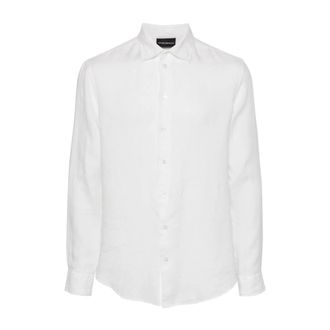 Emporio Armani Wei&szlig;e Leinenlogo-Hemd Klassischer Kragen - - Shirts - Herren - Wei&szlig; - S