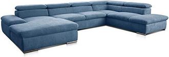 Cavadore Cavadore Wohnlandschaft Alkatraz im modernen Design / U-Form mit Longchair links und Ottomane rechts / Inkl. Kopfteilverstellung / 350 x 73 x 226 / He