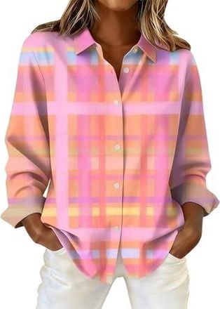 Generic Chemisier &agrave; carreaux pour femme - Boutonni&egrave;re - Manches longues - Bouton Down - F&ecirc;te de la bi&egrave;re - Chemisier 2026 - D&eacute;contract&eacute; - Tendance - Coupe amp