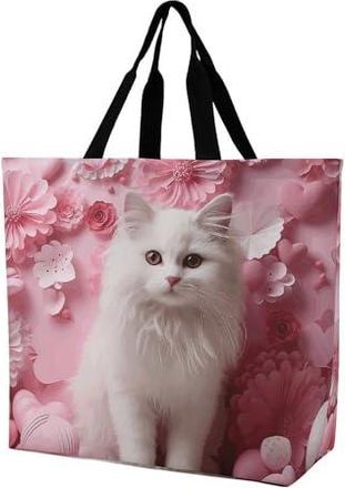 Generic Chat Et Coeur Sac &Agrave; Bandouli&egrave;re R&eacute;utilisable Sacs De Courses Pliable Sac A Main Femmes Pour Quotidienne Universit&eacute; Voyage