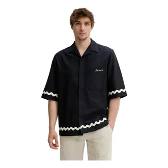 Fiorucci Chemise de bowling avec logo brod&eacute; et bordure ondul&eacute;e - Homme - Chemises - Noir - Taille: XL