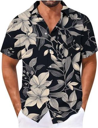 Generic Chemise hawa&iuml;enne d&eacute;contract&eacute;e et confortable pour homme - Col rabattu - L&eacute;g&egrave;re et respirante - Classique - Chemise de plage &agrave; manches courtes - Chemi