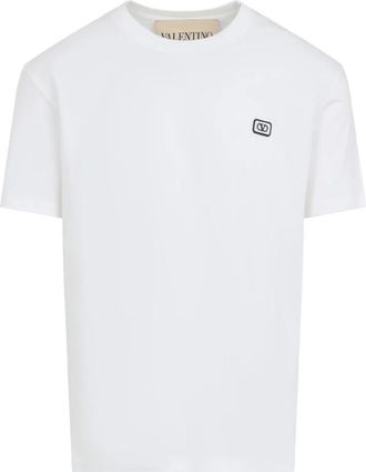 Valentino Garavani Homme, Tops, Blanc, Taille: 2XL T-shirt en coton avec patch Vlogo