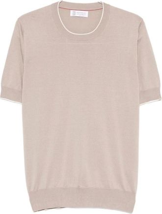Brunello Cucinelli Homme, Tops, Brun, Taille: XL T-shirt &agrave; Manches Courtes en Maille Fine