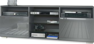 Vladon TV-Board Granada, Lowboard mit 2 Türen und 6 offenen Fächern, Korpus Anthrazit matt, Fronten in Grau Hochglanz (146 x 54 x 35 cm)