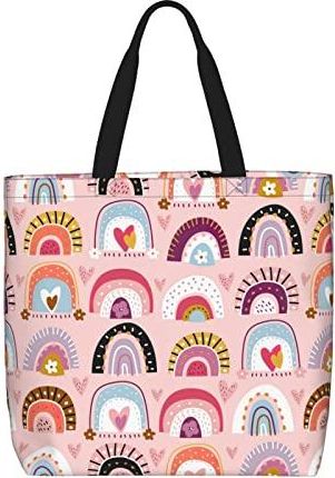 Generic Sac Fourre-Tout Arc-En-Ciel Rose Sac &Agrave; Bandouli&egrave;re En Toile Pliable De Grande Capacit&eacute; Sacs &Agrave; Main, Pour Shopping, &Eacute;cole, Tous Les Jours, Voyage
