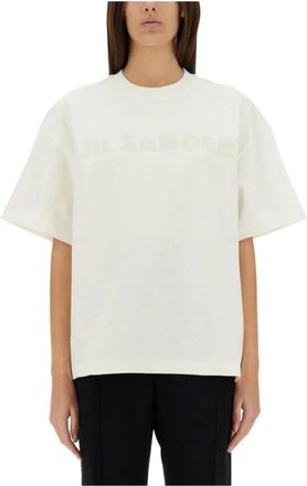 Jil Sander Femme, Tops, Blanc, Taille: 38 FR T-shirt avec logo brod&eacute;