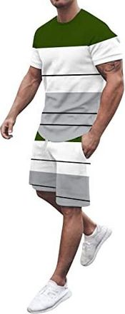Generic Surv&ecirc;tement d&eacute;t&eacute; d&eacute;contract&eacute; pour homme, col rond, manches courtes et short, ensemble 2 pi&egrave;ces, l&eacute;ger, respirant, couleur contrast&eacute;e, tenue de plage, 