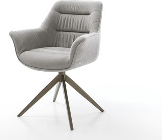 DELIFE Drehstuhl Kaira-Flex Strukturstoff Soft Grau Kreuzgestell breit Effektfinish Titan 360&deg; drehbar Wippfunktion, Esszimmerst&uuml;hle