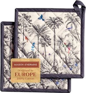 Maison d'Hermine Amazonia Lot de 2 maniques 100% Coton avec r&eacute;sistance &agrave; la Chaleur pour Barbecue, Cuisine, Micro-Onde, Thanksgiving/No&euml;l (20cm x 20cm)