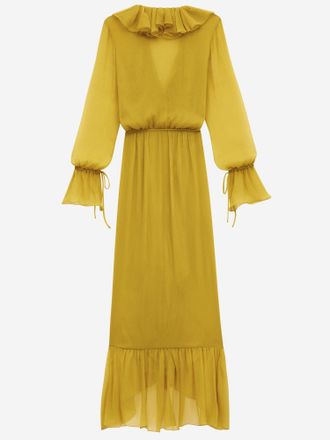 Saint Laurent Womens Dress, Silk Flounced, Yellow