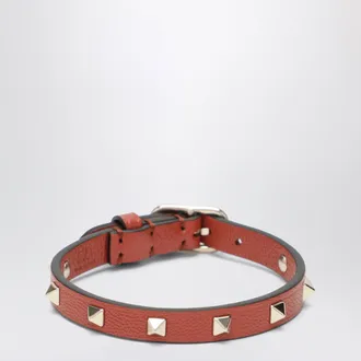 Valentino Garavani Mohnrotes Rockstud Armband aus Leder
