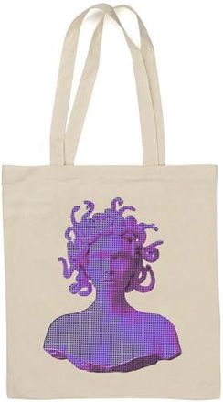 Generic Vaporwave Sac fourre-tout esth&eacute;tique Medusa Gorgon Dot Graphic en coton naturel Blanc