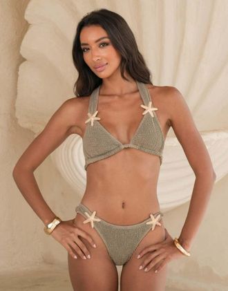 Moda Minx X Alejandra Vidal - Haut de bikini triangle effet froiss&eacute; &agrave; d&eacute;tails &eacute;toile de mer - Taupe-Neutral