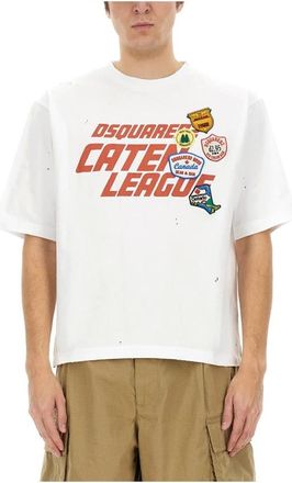 Dsquared2 Homme, Tops, Blanc, Taille: L T-Shirt Avec Imprim&eacute;