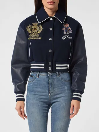 Philipp Plein Blouson bomber court en satin avec broderie logo et Teddy Bear