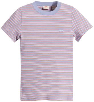 Levi's Damen Ss Rib Baby Tee T-Shirt, Indigo Stripe Persian Violet, XXS