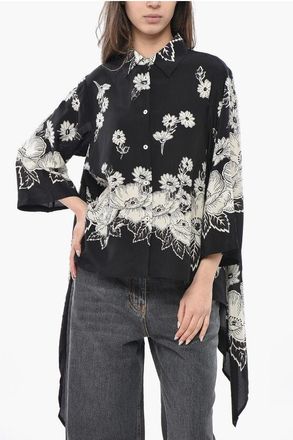 Parosh Silk Blouse with Floral Print and Side Drapes size M