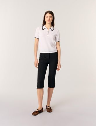 Maje Poloshirt Aus Pointelle-strick - Wei&szlig;/schwarz - Gr&ouml;&szlig;e 40 - Maje