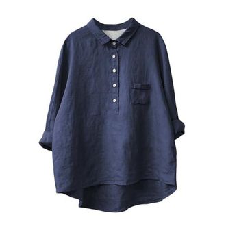 Generic Chemise pour Femmes Coton Et Lin Chic Casual Chemises D&eacute;t&eacute; Manche Longue &Agrave; Col V Loose Hauts Leger Comfy Tuniques &Agrave; La Mode Coton Et Lin Grande Taille