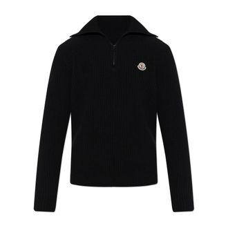 Moncler Logo Rippstrick-Rollkragenpullover aus Wolle - - Knitwear - Herren - Schwarzk - XL