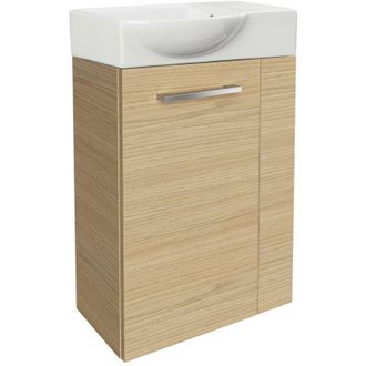 Fackelmann B. style sbc G&auml;ste-WC Set 2 Teile - Waschtischunterschrank in Holz Braun mit Waschbecken aus Keramik - Waschbeckenunterschrank schmal - T&uuml;ranschlag