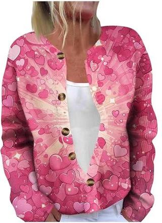 Generic Cardigan Femme Saint-Valentin Manteau dhiver Motif coeur Manteau tricot&eacute; &eacute;l&eacute;gant Veste de transition D&eacute;contract&eacute;e Confortable Cardigan &eacute;lastique Outwe