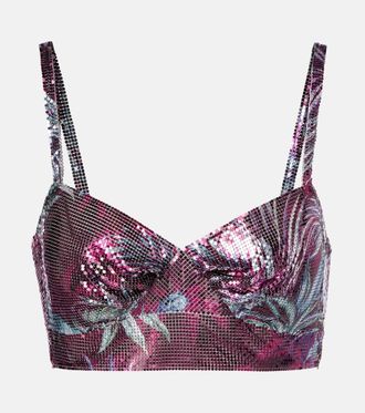 Paco Rabanne Crop top floral en cotte de mailles