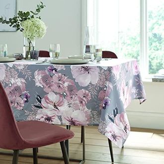 Catherine Lansfield Dramatic Floral-Tischdecke, abwischbar, Baumwolle, 137 x 229 cm, Grau