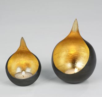 LAMBERT Caldera Windlicht Eisen,schwarz,gold,H20,5cm/D14cm
