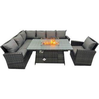 Fimous Fimous Salon de jardin exterieur en resine 7 places Table avec foyer &agrave; gaz Fauteuil