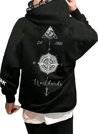 rmk Hoodie Herren Hoodie Pullover Basic Rundhals Kompass Welt