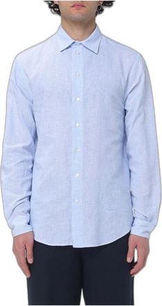 Emporio Armani Gestreiftes Leinen-Baumwoll-Hemd - - Shirts - Herren - Blau - 2XL