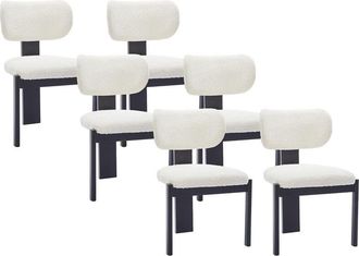 Vente-Unique Vente-unique - Lot de 6 chaises en tissu bouclette et bois dh&eacute;v&eacute;a noir - Blanc - wilana