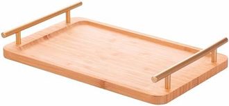 Villa D'Este Home Tivoli Rechteckiges Tablett aus Bambus, 33 x 20 cm, Griffe Gold, Natur