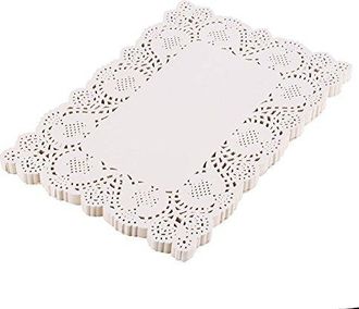 Decora 200 St&uuml;ck wei&szlig;e rechteckige Spitzen-Papierdeckchen f&uuml;r Hochzeit, Tee-Party und Backen, 35,6 x 25,4 cm