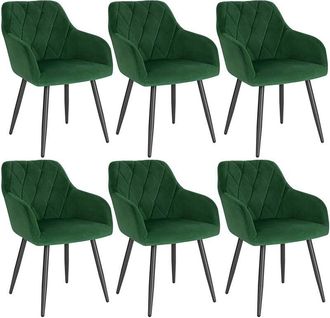 Woltu Woltu - Lot de 6 Chaise Salle &agrave; Manger Chaise de Cuisine en Velours, Assis Rembourr&eacute; et Pieds en M&eacute;tal, Vert Fonc&eacute;