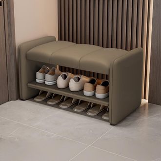 Generic 23,6 Zoll Gro&szlig;e Luxus-Wellenbank Am Bettende, Schuhaufbewahrungsbank Aus Leder Mit Offenem Regal Aus Massivholz(Color B,Width 23.6inch/60cm)