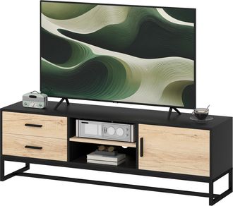 HOMCOM TV Schrank TV Board mit Schrankfach, Schubladen und 2 offenen F&auml;chern, TV Lowboard 140 cm lang mit Kabelmanagement f&uuml;r Fernseher bis 60 Zoll f&uuml;r Wohnz