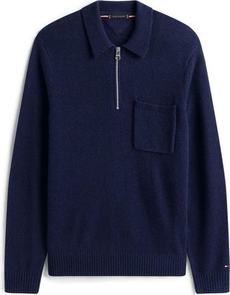 Tommy Hilfiger Langarm-Poloshirt aus Lambswool-Strick mit Reißverschluss in