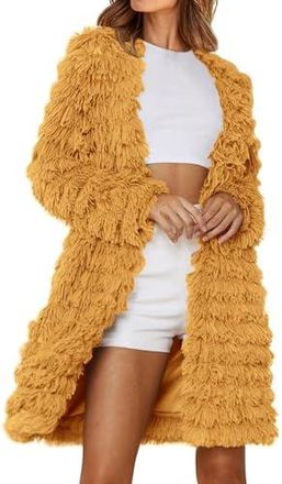 Generico Cardigan en tricot long automne et hiver pour femme Veste à manches longues élégante pour femme Manteau doux Couleur unie Décontracté Pull léger ouver