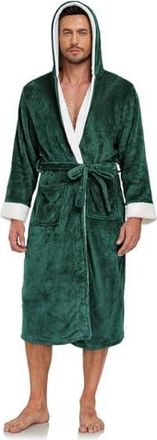 Generic Robe de chambre longue &agrave; capuche pour homme, robe de chambre dhiver en peluche pour homme, robe de chambre longue moelleuse et confortable avec ceintu
