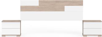 PEGANE Ensemble 2 tables de chevet + t&ecirc;te de lit coloris effet bois / blanc - Hauteur 105 x Longueur 212 x Profondeur 36 cm Pegane