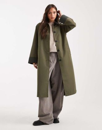 Vero Moda Trench-coat boutonné à col contrastant - Kaki-Vert