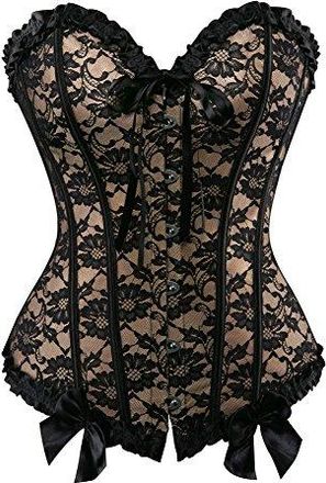 Grebrafan Vintage Corset Bustier Dentelle Rockabilly (EU(38-40) XL, Beige)